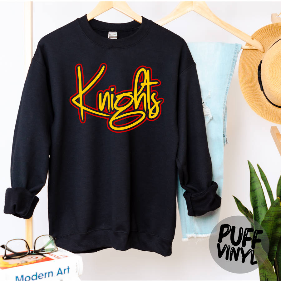 Knights {script} PUFF Crew Sweatshirt – Market on Maple